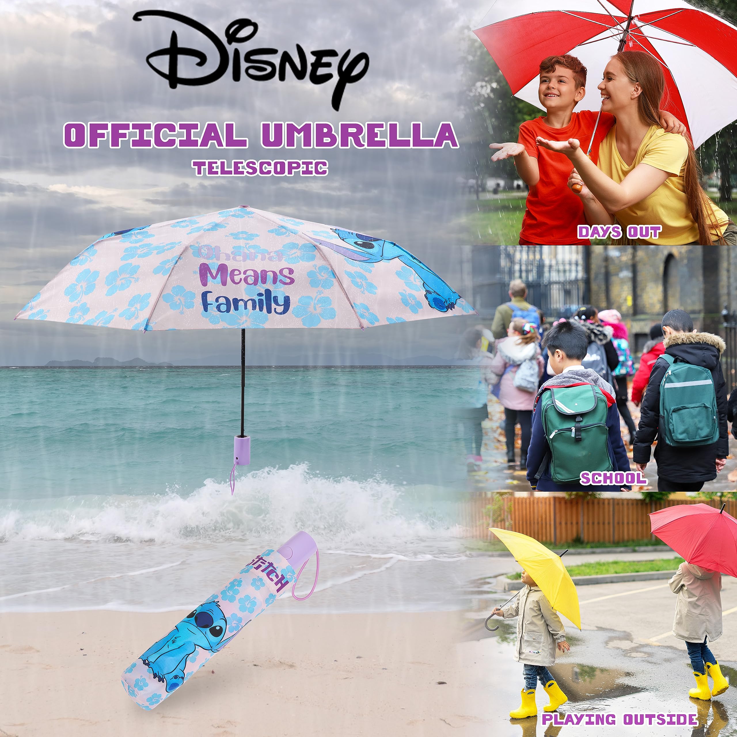 Disney Stitch Umbrella for Adults Teens Kids - Folding Telescopic Umbrella Lightweight Travel School Work Stitch Gifts