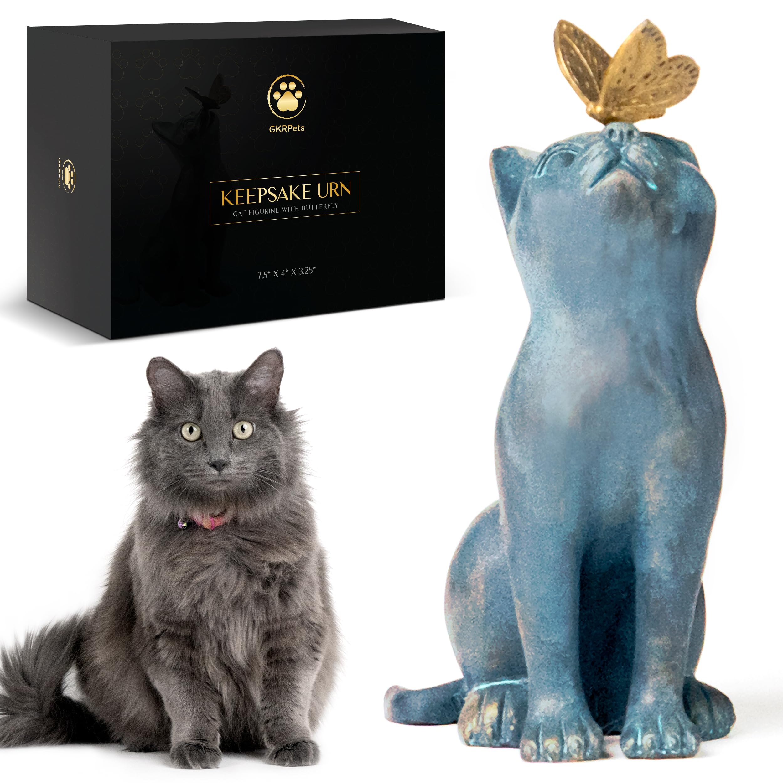 Small Cat Urn for Ashes, Hand-Painted Pet Urns for cats, Small Urn for Cat, Suitable for Small Pets 10lbs or less, Secure and Leak-Proof, Thoughtful Memorial Keepsake Gift - 7.5" x 4" x 3.25"