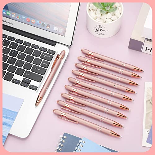 Chrisfall 10 Pieces Ballpoint Pens Office Inspirational Quotes Snarky Screen Touch Stylus Pen Encouraging Scriptures, Black Ink (Rose Gold, Boss Lady)¡