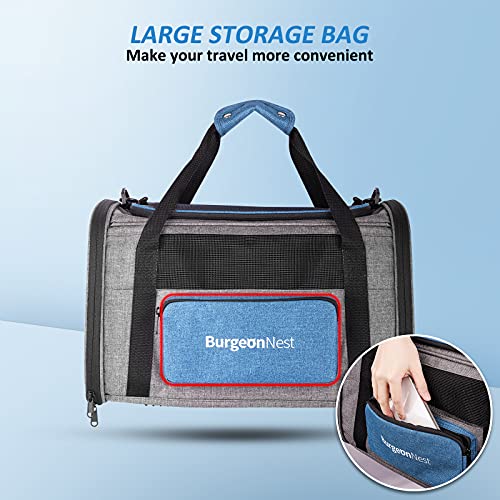 BurgeonNest Cat Carrier for Large Cats 20 lbs,Medium Cats Under 25 lbs,2 Cats and Small Dogs with Unique Side Bag,Top Load Pet Carrier Soft-Sided Escape Proof with 4 Ventilated Windows