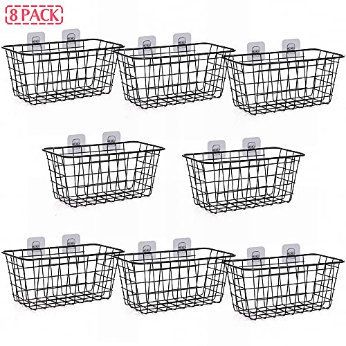 XINFULL 8 Pack Wire Storage Baskets Household Metal Wall-Mounted Containers Organizer Bins for Kitchen Bathroom Freezer Pantry Closet Laundry Room Cabinets Garage Shelf, Medium