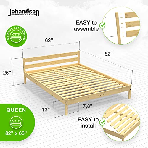 JERRY JOHANSSON Queen Size Bed Natural Solid Wood Platform Bed Frame β Foundation Bedframe with Headboard | Easy Assembly Wooden Slats | No Box Spring Needed | Rustic Pine 60 x 80 β Boston Collection