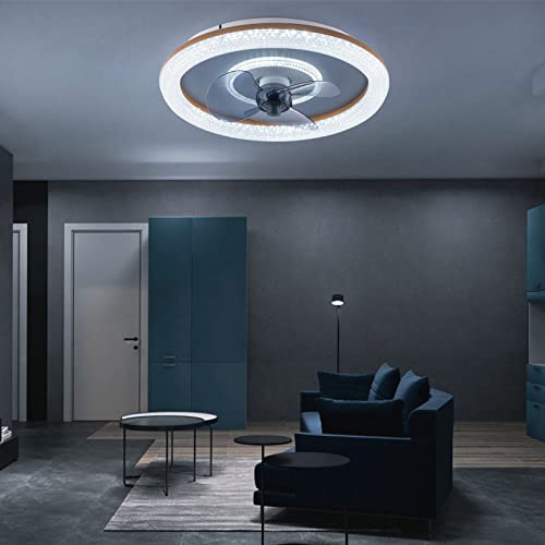 18.5inch Round Ceiling Fan with Lights,Modern Dimmable LED Low Profile Fan,6-Speed and Timing with Remote Control for Bedroom Living Room