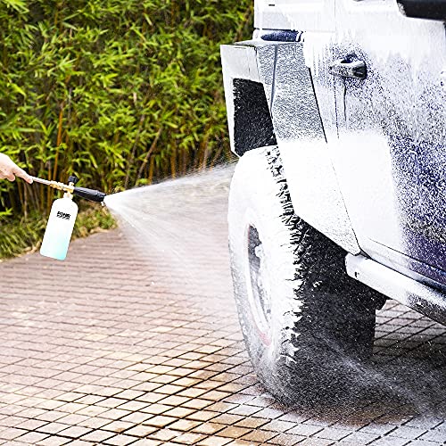 Pressure Washer Foam Gun Kit - Car Wash Short Wand with 1/4" Quick Connector, 3400 PSI Short Gun Foam Cannon + Microfiber Applicator & Sponge Mitts for Easy Cleaning 1 Liter