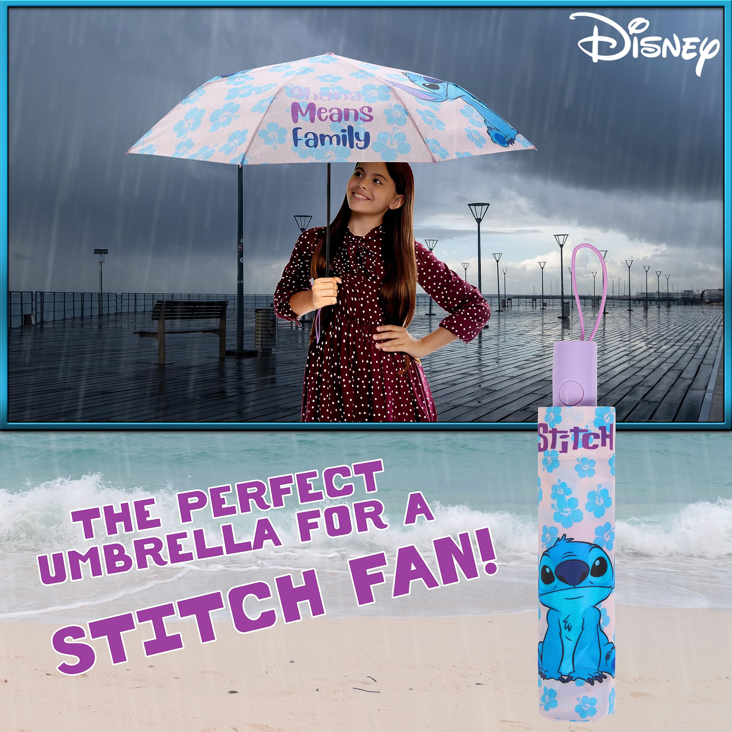 Disney Stitch Umbrella for Adults Teens Kids - Folding Telescopic Umbrella Lightweight Travel School Work Stitch Gifts