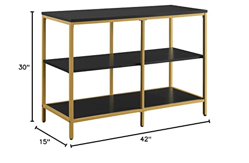 OSP Home Furnishings Modern Life Contemporary Double 3 Shelf Bookcase and Credenza, Black