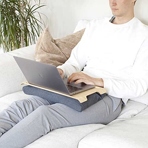 bosign Mini Multi-Purpose Laptray, Anti-Slip, Ash Wood with Salt and Pepper Gray Cushion