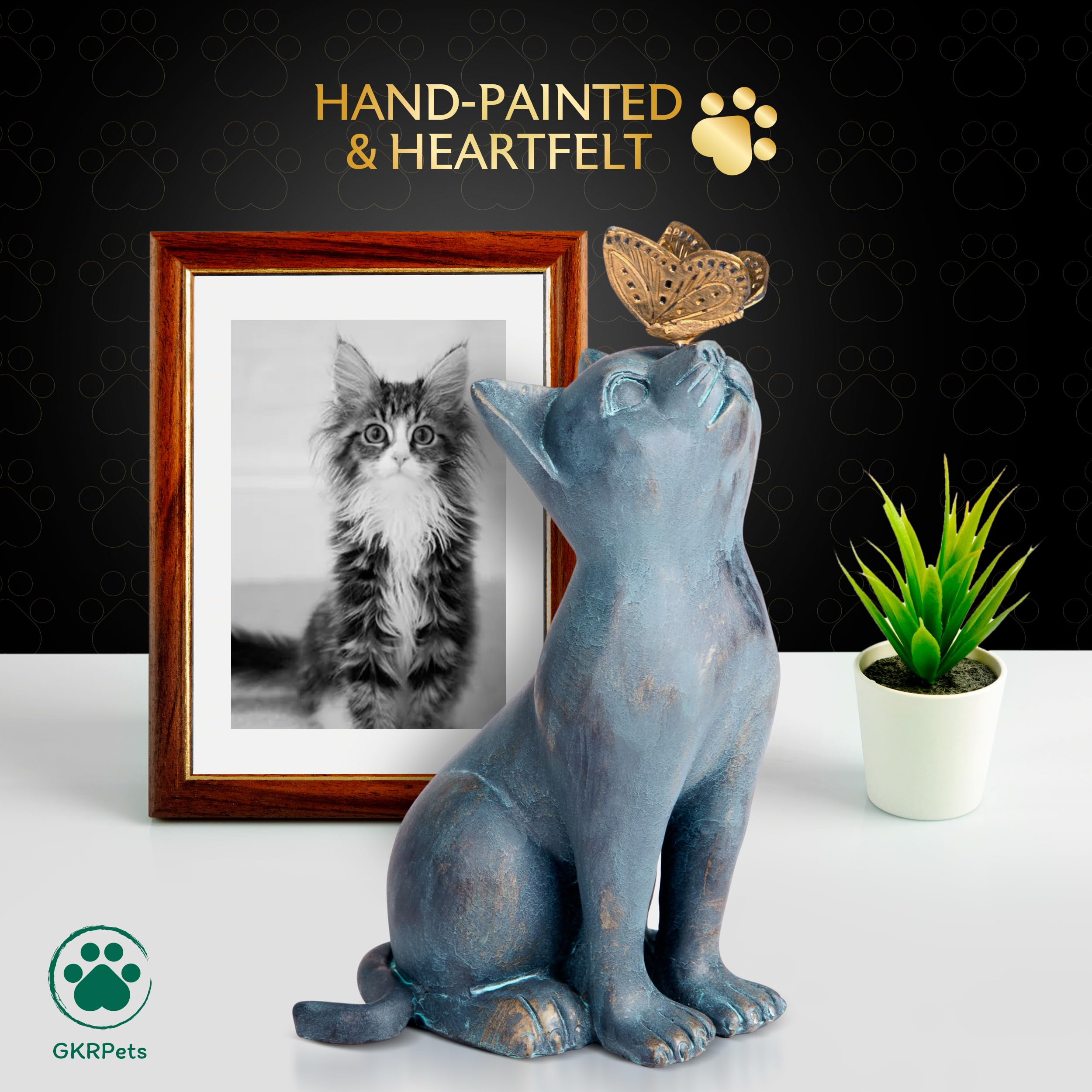 Small Cat Urn for Ashes, Hand-Painted Pet Urns for cats, Small Urn for Cat, Suitable for Small Pets 10lbs or less, Secure and Leak-Proof, Thoughtful Memorial Keepsake Gift - 7.5" x 4" x 3.25"