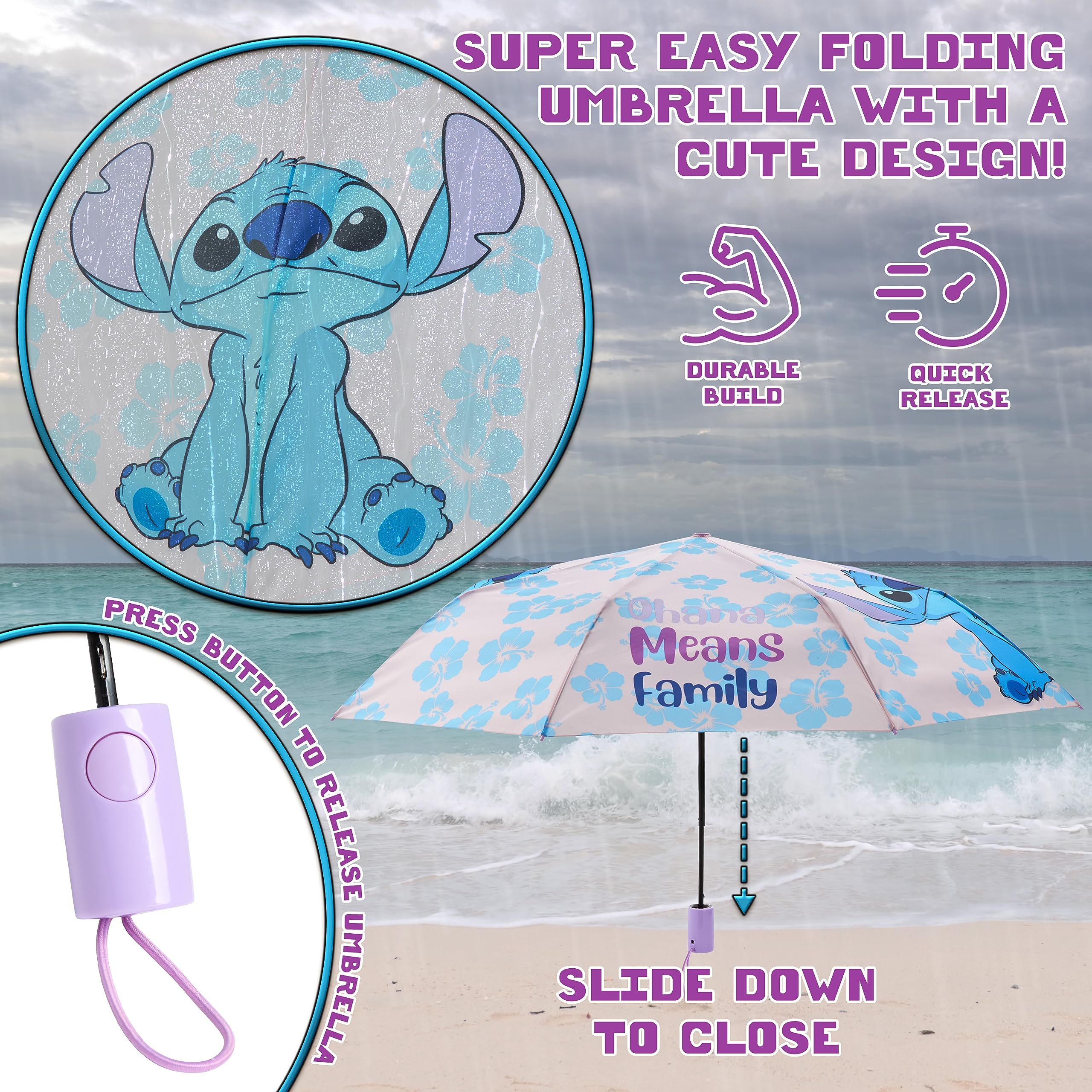 Disney Stitch Umbrella for Adults Teens Kids - Folding Telescopic Umbrella Lightweight Travel School Work Stitch Gifts