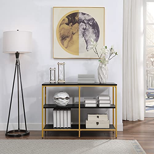 OSP Home Furnishings Modern Life Contemporary Double 3 Shelf Bookcase and Credenza, Black