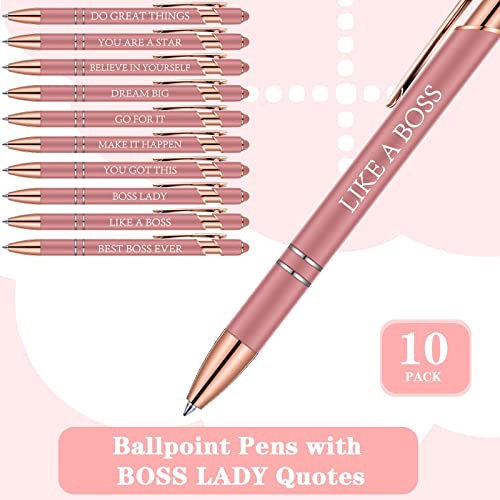 Chrisfall 10 Pieces Ballpoint Pens Office Inspirational Quotes Snarky Screen Touch Stylus Pen Encouraging Scriptures, Black Ink (Rose Gold, Boss Lady)¡