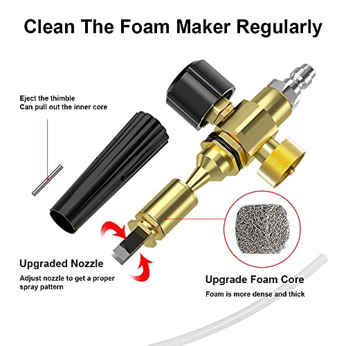 Pressure Washer Foam Gun Kit - Car Wash Short Wand with 1/4" Quick Connector, 3400 PSI Short Gun Foam Cannon + Microfiber Applicator & Sponge Mitts for Easy Cleaning 1 Liter