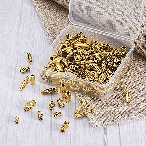 Craftdady 150Pcs Antique Gold Tube Bar Spacer Beads Tibetan Metal Column Barrel Drum Beads for Jewelry Crafts Making Hole:1-3.5mm