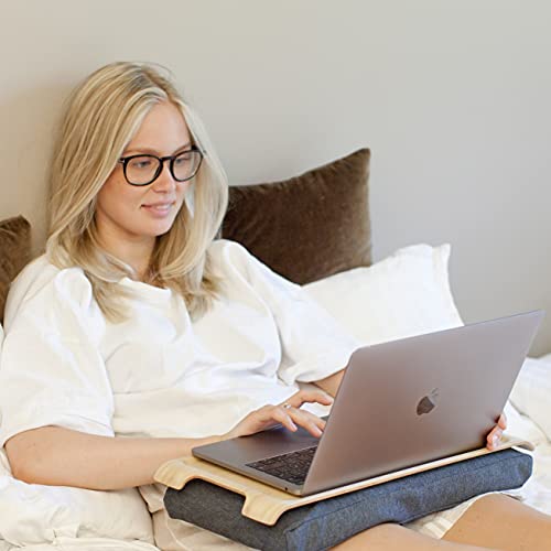 bosign Mini Multi-Purpose Laptray, Anti-Slip, Ash Wood with Salt and Pepper Gray Cushion