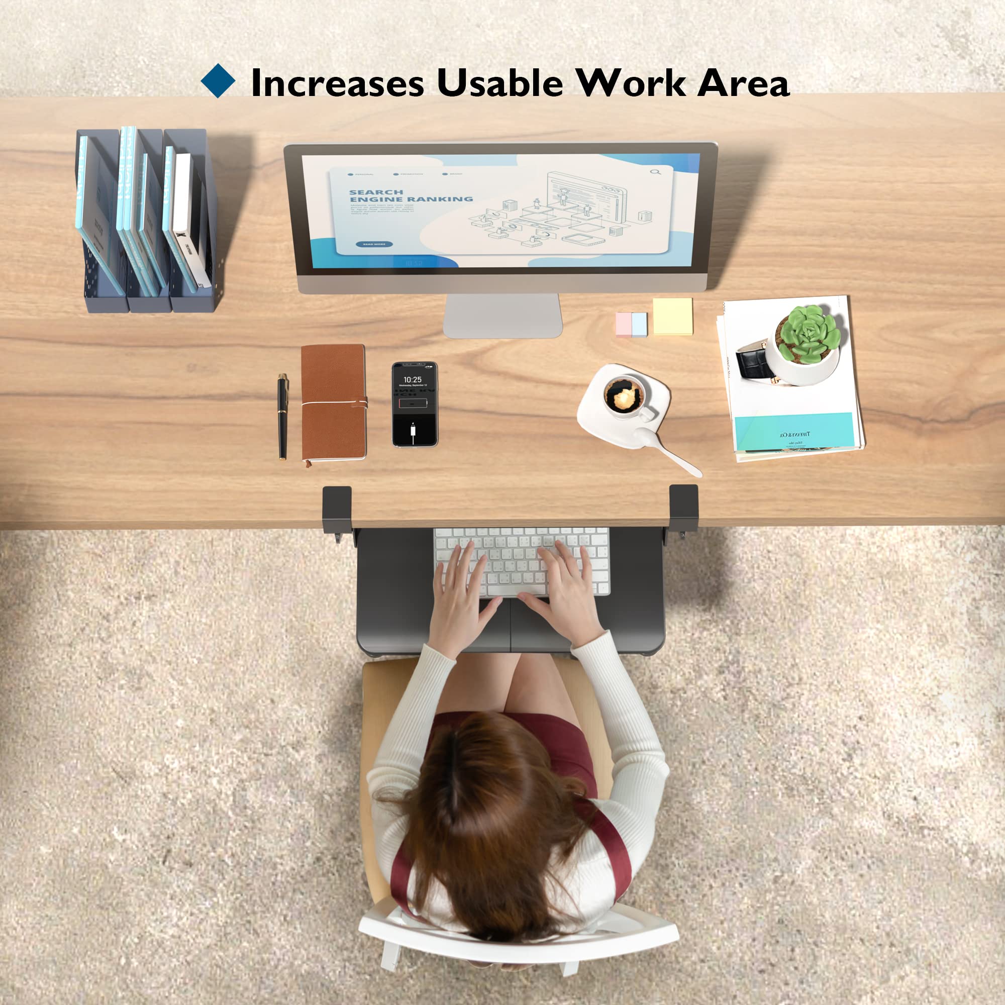 BONTEC Small Keyboard Tray Under Desk, Pull Out Keyboard & Mouse Tray with C Clamp, 20 (24.6Including Clamps) x 11.8inch Steady Slide-Out Computer Drawer, Perfect for Home or Office, Black