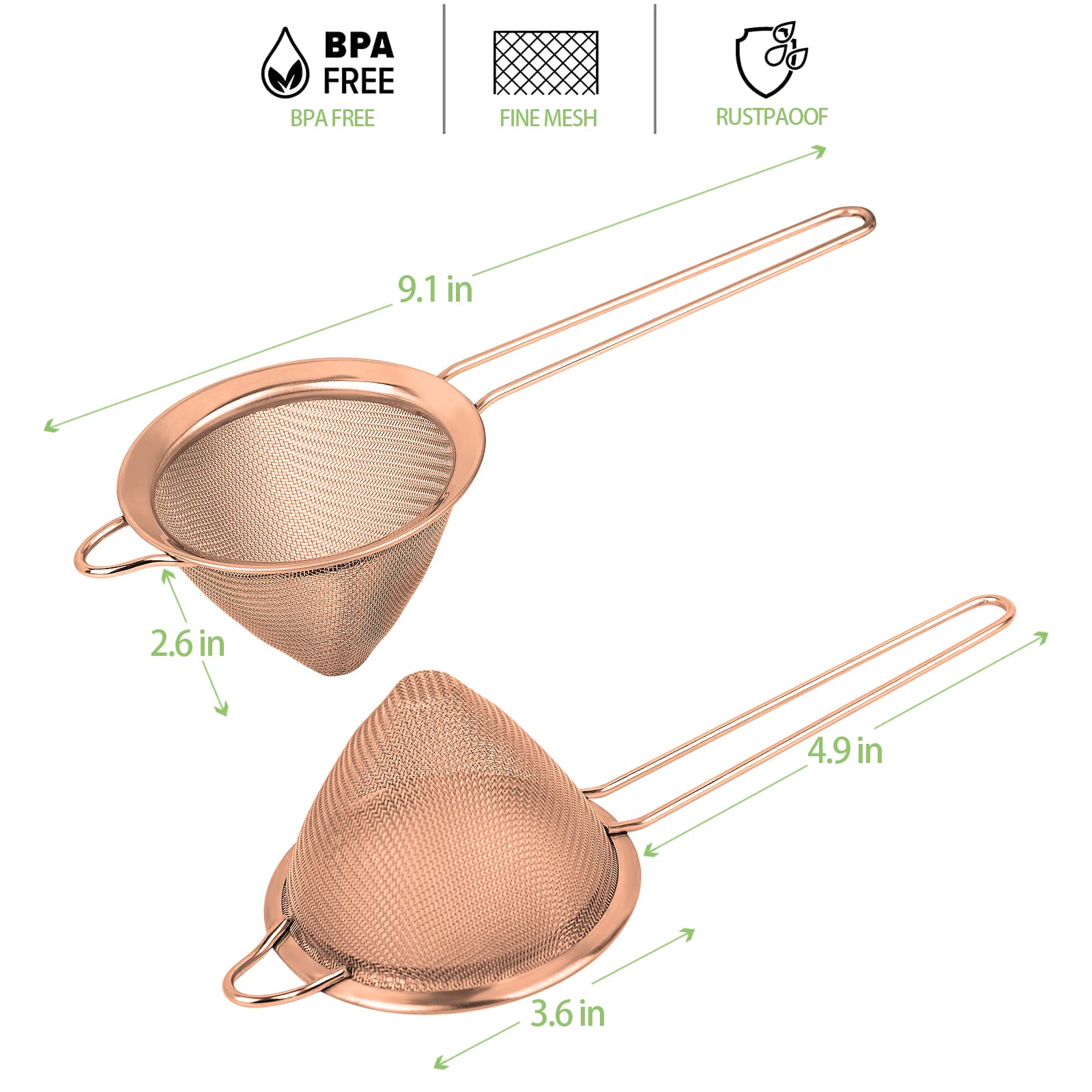 2 Pack Stainless Steel Small Food Strainer, Fine Mesh Sieve with Long Handle, Cocktail Strainer For Cocktails, Tea Herbs, Coffee & Drinks, Rust Proof & Great as Tea Strainer, 3.5inch