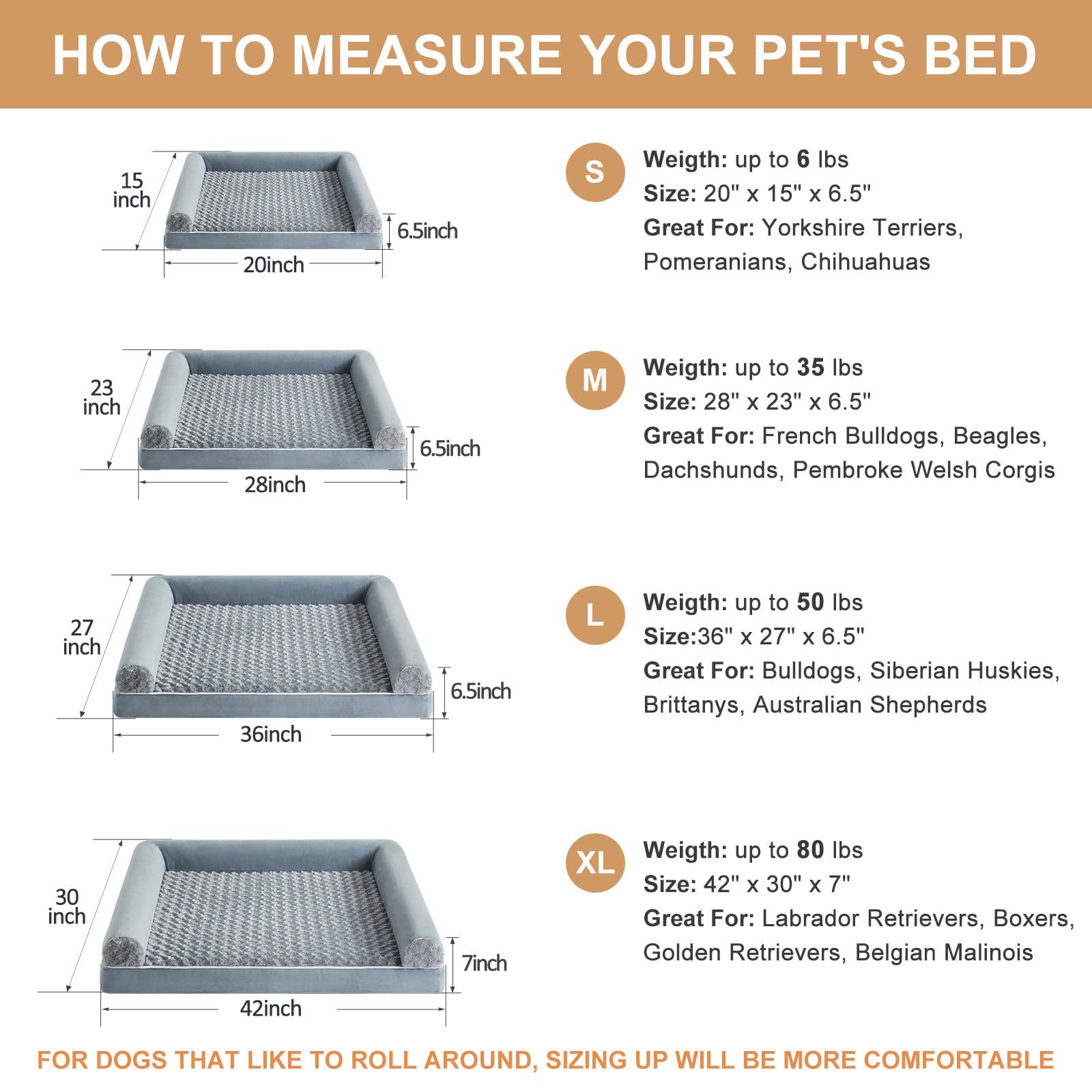 Orthopedic Dog Beds for Medium/Large/ExtraLarge Dogs with Waterproof Lining,Removable Washable Cover and Nonskid Bottom, Comfortable Couch Egg Foam Sofa Dog Beds Grey