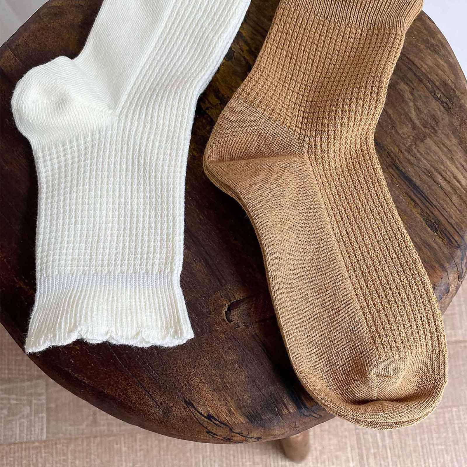 zrylibya Women Cute Ruffle Frilly Turn Cuff Ankle Socks Scalloped Pointelle Solid Casual Crew Socks 4 Pairs (Black,White,Khaki,Yellow)