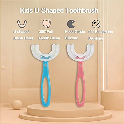 HGR 2Pcs Kids U- Shaped Toothbrush, Manual Toothbrush OralĀ Cleaning Tools for Children Training Teeth Cleaning Whole Mouth Toothbrush for Kids (Aged 6~12)