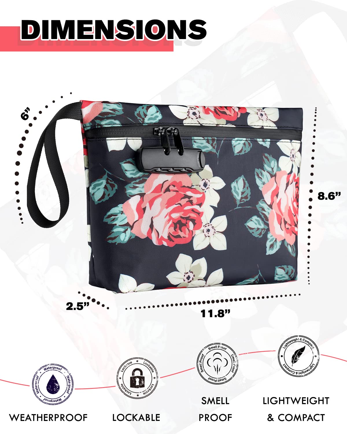 SafeDeluxe Smell Proof Bag with Combination Lock 11.5'' x 8.6'' Odor Proof Container Carbon Lining Smoking Tobacco Pipe Pouch, Odorless Durable Medicine Organizer Cases (Flower)