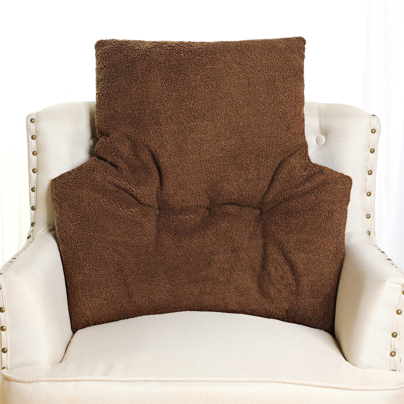 Weysat Fleece Back Support Pillow for Recliners, Chair Cushion Lumbar Support Reading Corner Pillow for Office Couch Sofa Low Back Pain Relief Rest(Brown)