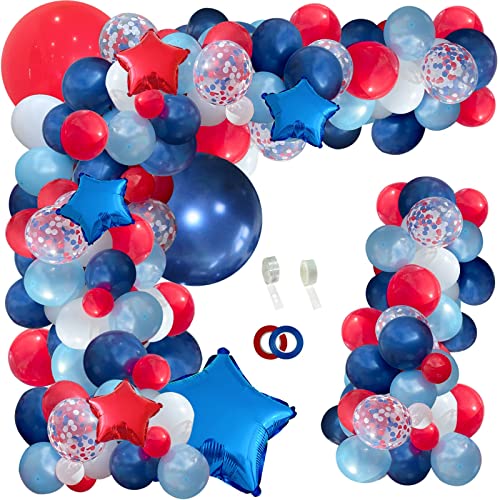 JULLIZ 142Pcs Red White and Blue Balloon Arch Garland Kit, Navy Blue for Blue Birthday Baseball Nautical Theme Party Flag Party Election Party July 4th Decorations