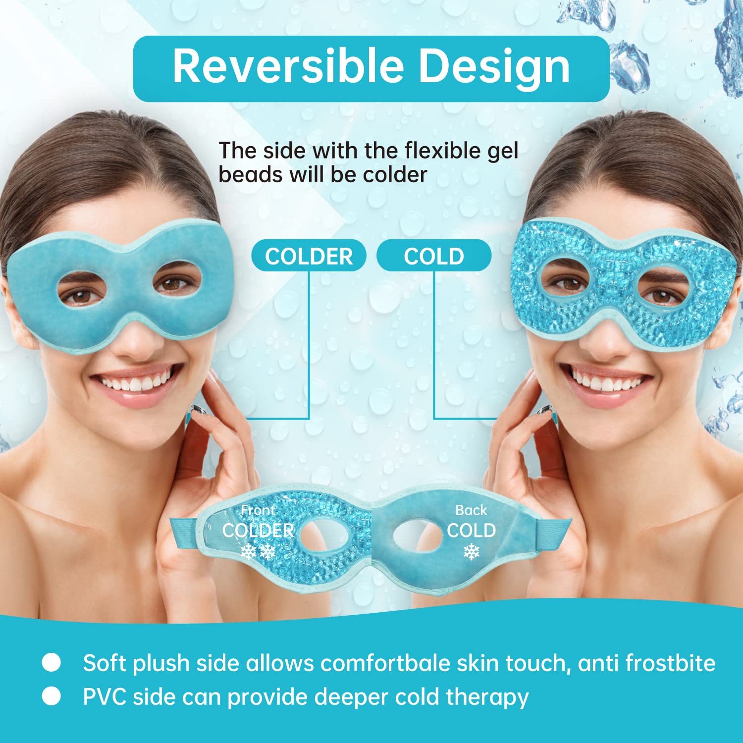 2 PCS Ice Eye Mask Reusable Ice Pack for Eyes,Hot Cold Compress Gel Bead Cooling Eye Mask with Eye Hole for Puffiness/Dark Circles/Eye Bags/Dry Eyes/Headaches/Migraines/Stress Relief (Blue)