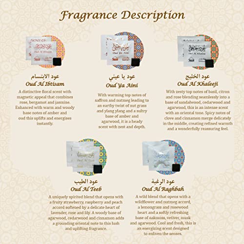 Oud Bakhoor Variety Box & Burner عود بخور مبخرشمعدان by Dukhni | Assorted Box | 20 Pieces Bakhoor | Starter Kit | Authentic Arabic Incense | Perfect Ramadan Decor & Eid Gift Hampers