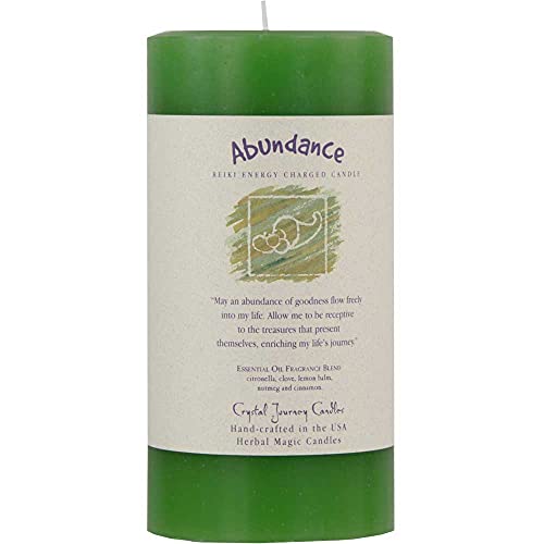 Crystal Journey Reiki Charged Herbal Pillar Candle with Inspirational Labels - Bundle of 2 (Abundance, Positive Energy) Each 6"x3" Handcrafted with Lead-Free Materials