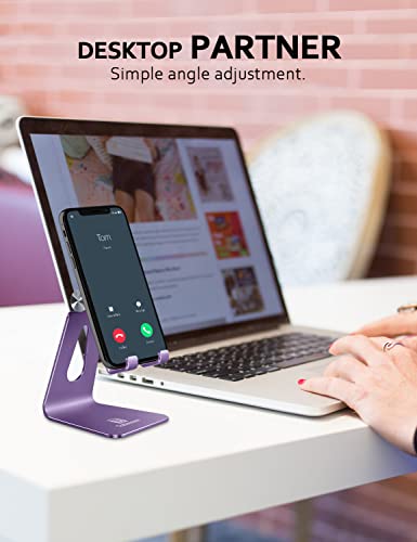 Tobeoneer Adjustable Cell Phone Stand Desk Phone Holder, Mobile Phone Cradle Dock for iPhone 13 12 11 Pro X XS 8 7 6 6s Plus 5 5S Samsung Huawei All Smartphones (Purple)
