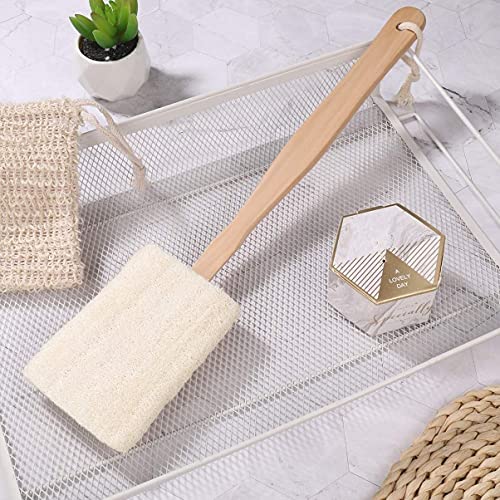 ZCX Body Brushes Loofah Mesh Bath Brush with Wooden Handle Stick Back Scrubber Loofa Sponge Pads Body Shower Bath Spa Exfoliating Luffa Brush Body Brushes