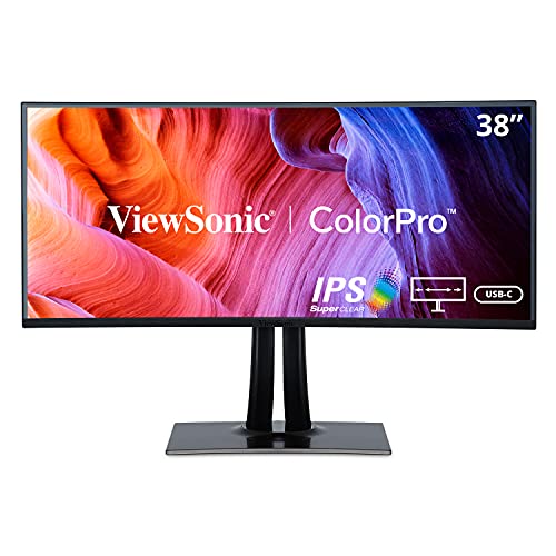 ViewSonic VP3881 38-Inch Premium IPS WQHD+ Curved Ultrawide Monitor with ColorPro 100% sRGB Rec 709, 14-bit 3D LUT, Eye Care, HDR10 Support, USB C, HDMI, USB, DisplayPort for Home and Office
