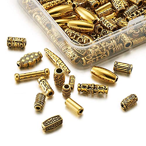 Craftdady 150Pcs Antique Gold Tube Bar Spacer Beads Tibetan Metal Column Barrel Drum Beads for Jewelry Crafts Making Hole:1-3.5mm
