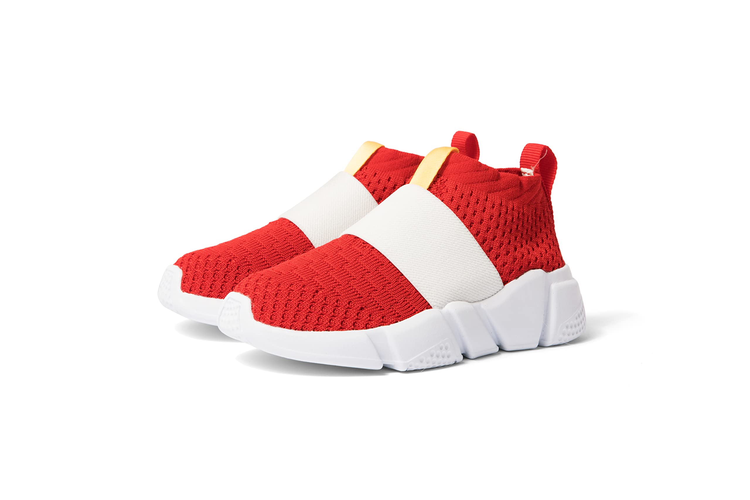 Chickadee Shoes- Stretch Knit Red & White Boys Tennis Shoes- Lightweight, Breathable, EVA Sole, Slip-On- for Toddlers, & Kids (us_Footwear_Size_System, Toddler, Numeric, Medium, Numeric_8)