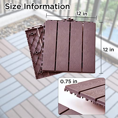Botabay Plastic Interlocking Deck Tiles, 38 Pack Patio Deck Tiles, 12"x12" Wood Plastic Composite Waterproof Outdoor Patio Floor Decking Tiles, for Porch Poolside Balcony Backyard, Brown