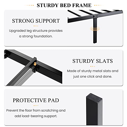 SHA CERLIN Modern Twin Size Metal Bed Frame with Geometric Litchi Grain Leather Headboard, Platform Bed with 12" Underbed Storage Space, Metal Slat Support, Noise Free, No Box Spring Needed, Black