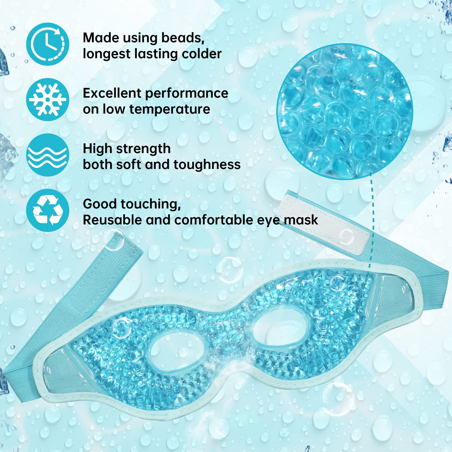 2 PCS Ice Eye Mask Reusable Ice Pack for Eyes,Hot Cold Compress Gel Bead Cooling Eye Mask with Eye Hole for Puffiness/Dark Circles/Eye Bags/Dry Eyes/Headaches/Migraines/Stress Relief (Blue)