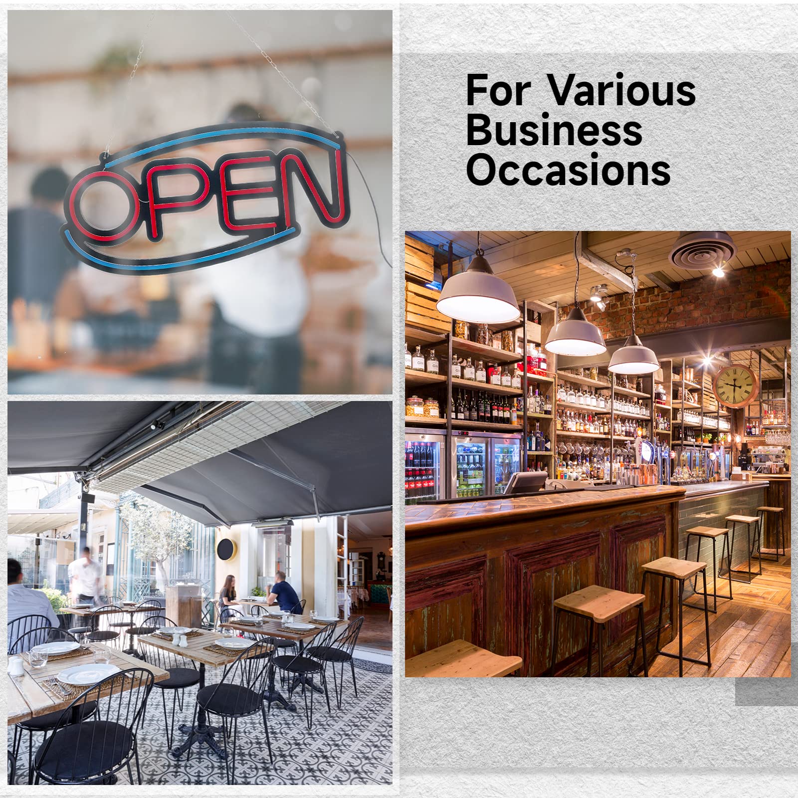 LED Neon Open Sign for Business, YHomU 24" x 12" Large LED Business Neon Open Sign, Remote Control Bright Light Sign with Dimmer & 8 Dynamic Effects, Business Open Sign for Cafes Stores