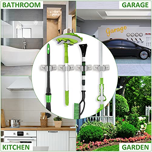 Broom and Mop Holder Wall Mount Heavy Duty Stainless Steel Broom Holder Wall Mounted Broom Organizer Home Garden Garage Storage Rack (4PCS-1Rack)