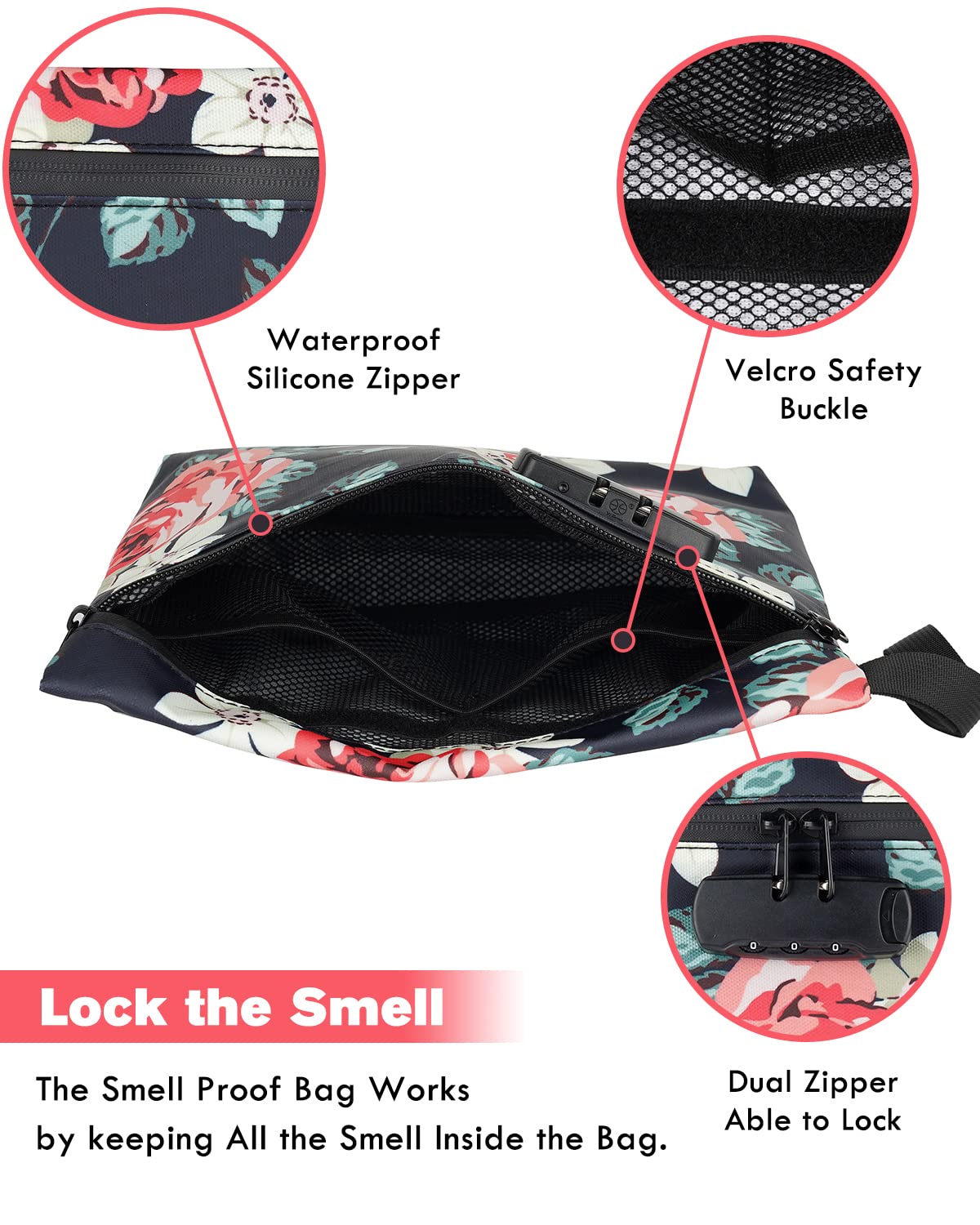 SafeDeluxe Smell Proof Bag with Combination Lock 11.5'' x 8.6'' Odor Proof Container Carbon Lining Smoking Tobacco Pipe Pouch, Odorless Durable Medicine Organizer Cases (Flower)