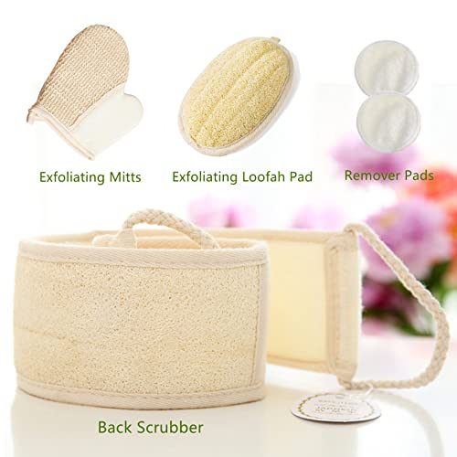 Natural Loofah Exfoliating Body Sponge Scrubber, Back Scrubber (5 Pack), Made with Eco-Friendly and Biodegradable Shower Luffa Sponge, Loofah for Women and Men, for Skin Care in Bath Spa Shower