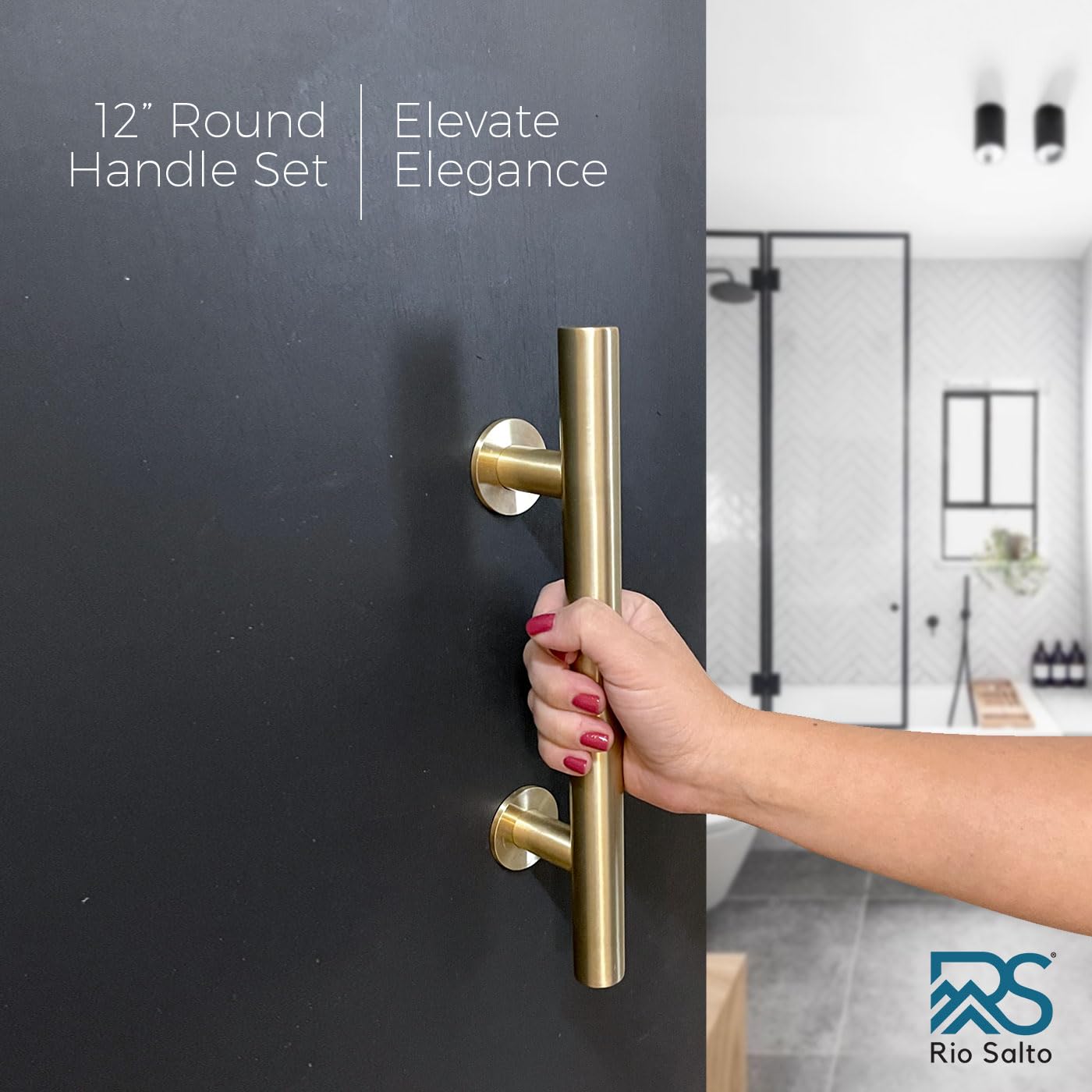 Rio Salto 12-Inch Brushed Brass Gold Barn Door Handle Kit, Closet Door Handle, Solid Aluminum Pull Handle and Flush Handle Set Heavy Duty Large Sliding Door Handles Hardware Included (1-Door Pack)