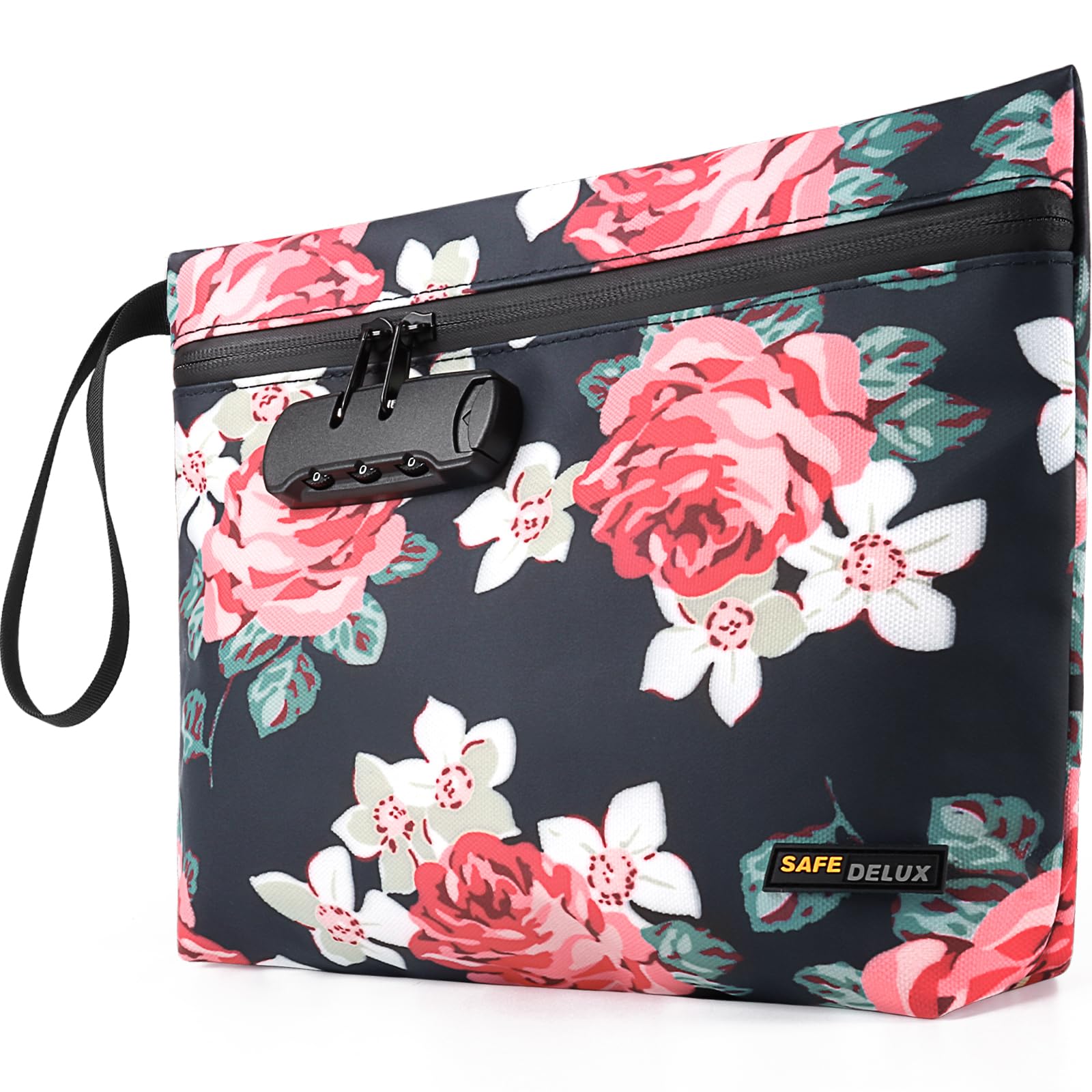SafeDeluxe Smell Proof Bag with Combination Lock 11.5'' x 8.6'' Odor Proof Container Carbon Lining Smoking Tobacco Pipe Pouch, Odorless Durable Medicine Organizer Cases (Flower)