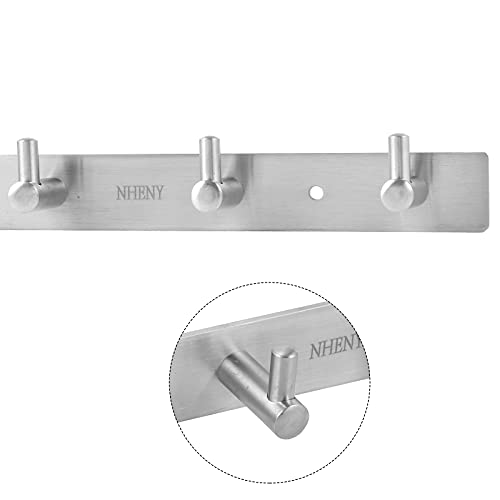 Towel Hook Hanger Wall Mounted - NHENY 16-Inch Coat&Key Hook Rack with 6 Heavy Duty Hooks, Wall Hanger for Bedroom, Bathroom, Foyer, Hallway, Garage, Garden, Office, 304 Stainless Steel Brushed Nickel
