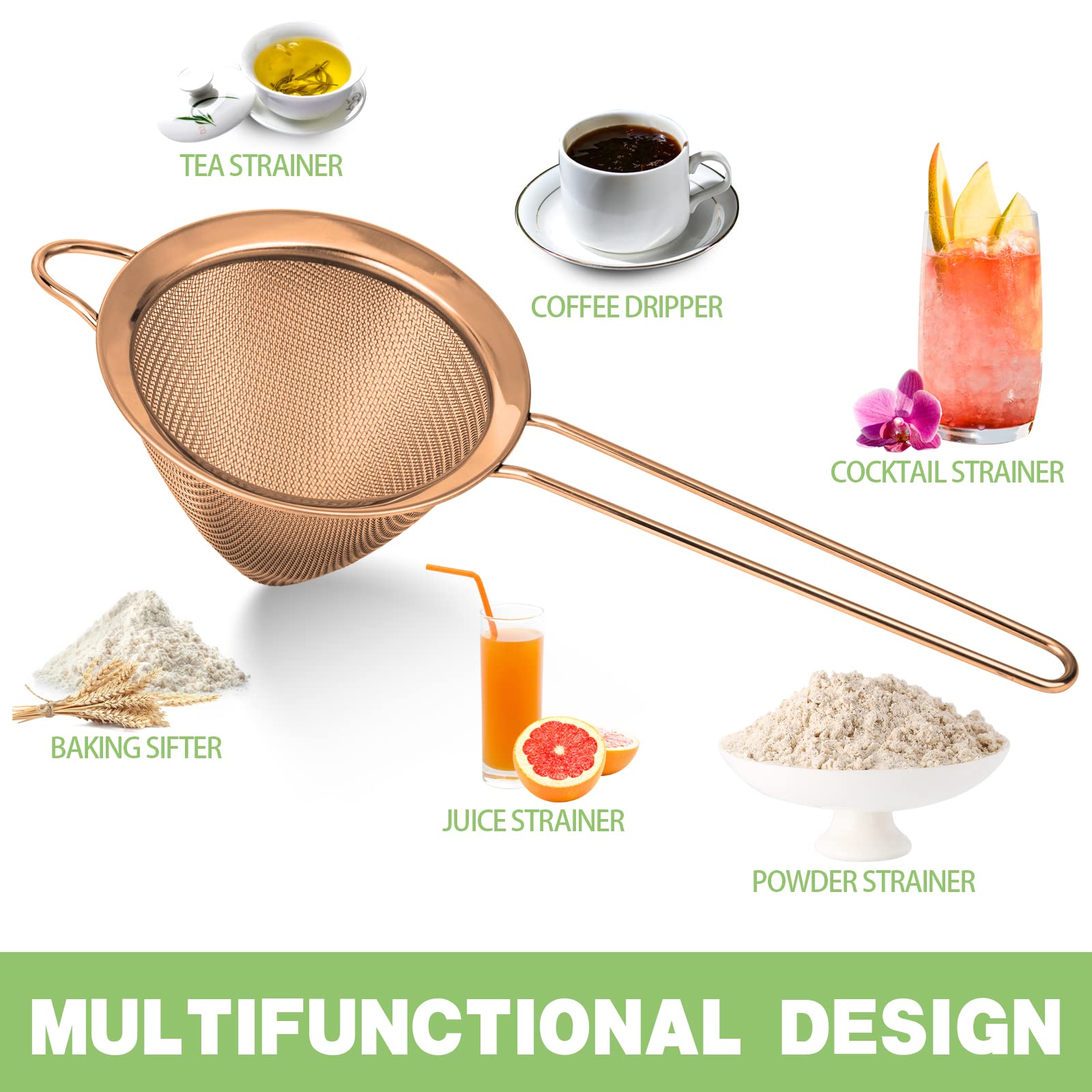 2 Pack Stainless Steel Small Food Strainer, Fine Mesh Sieve with Long Handle, Cocktail Strainer For Cocktails, Tea Herbs, Coffee & Drinks, Rust Proof & Great as Tea Strainer, 3.5inch