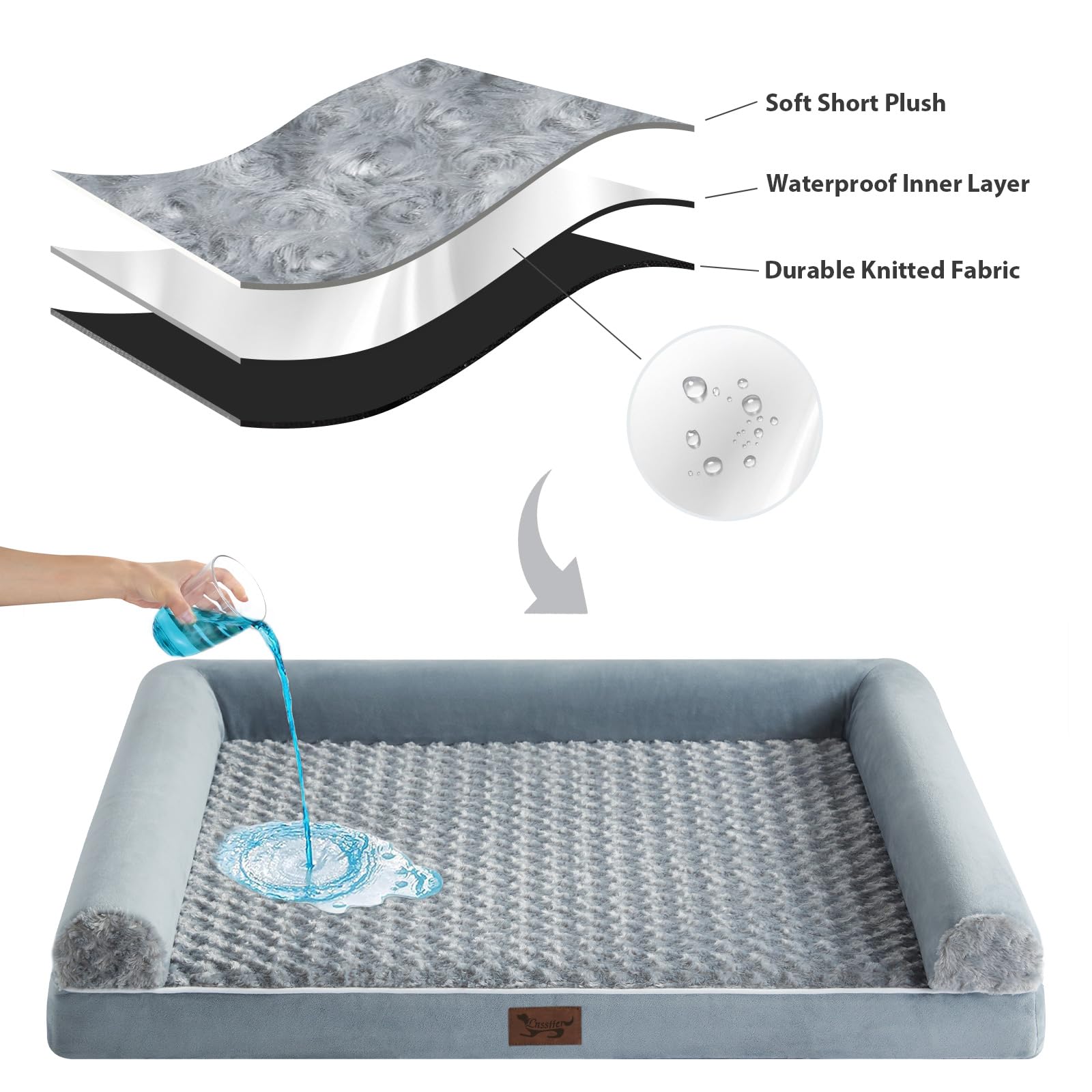 Orthopedic Dog Beds for Medium/Large/ExtraLarge Dogs with Waterproof Lining,Removable Washable Cover and Nonskid Bottom, Comfortable Couch Egg Foam Sofa Dog Beds Grey