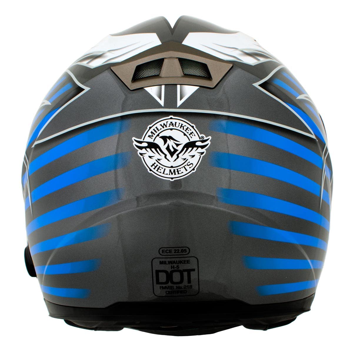 Milwaukee Helmets H512 Titanium and Blue Chit-Chat Black Full Face Motorcycle Helmet w/Intercom - Built-in Speaker and Microphone for Men/Women - Medium