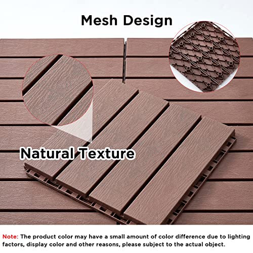 Botabay Plastic Interlocking Deck Tiles, 38 Pack Patio Deck Tiles, 12"x12" Wood Plastic Composite Waterproof Outdoor Patio Floor Decking Tiles, for Porch Poolside Balcony Backyard, Brown
