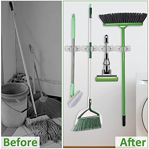 Broom and Mop Holder Wall Mount Heavy Duty Stainless Steel Broom Holder Wall Mounted Broom Organizer Home Garden Garage Storage Rack (4PCS-1Rack)