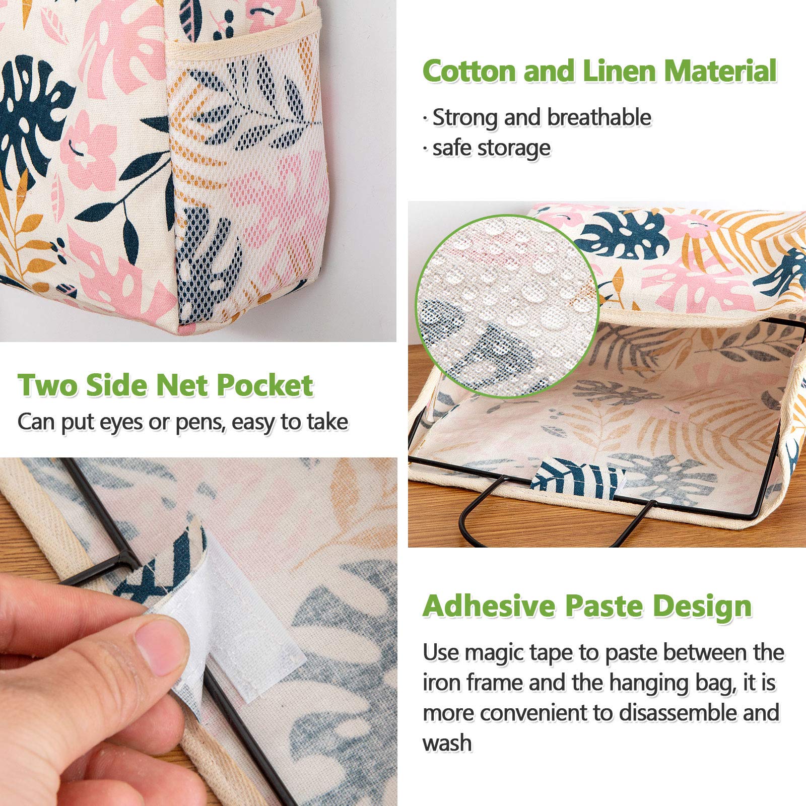 SuperDuo 2Pack Wall-Mounted Fabric Storage Bag Big Pocket Clothing Closet Organizer Basket Over The Door Linen Cotton Hanging Shelves Home Kitchen Box for Bedroom Bathroom Dormitory Desktop